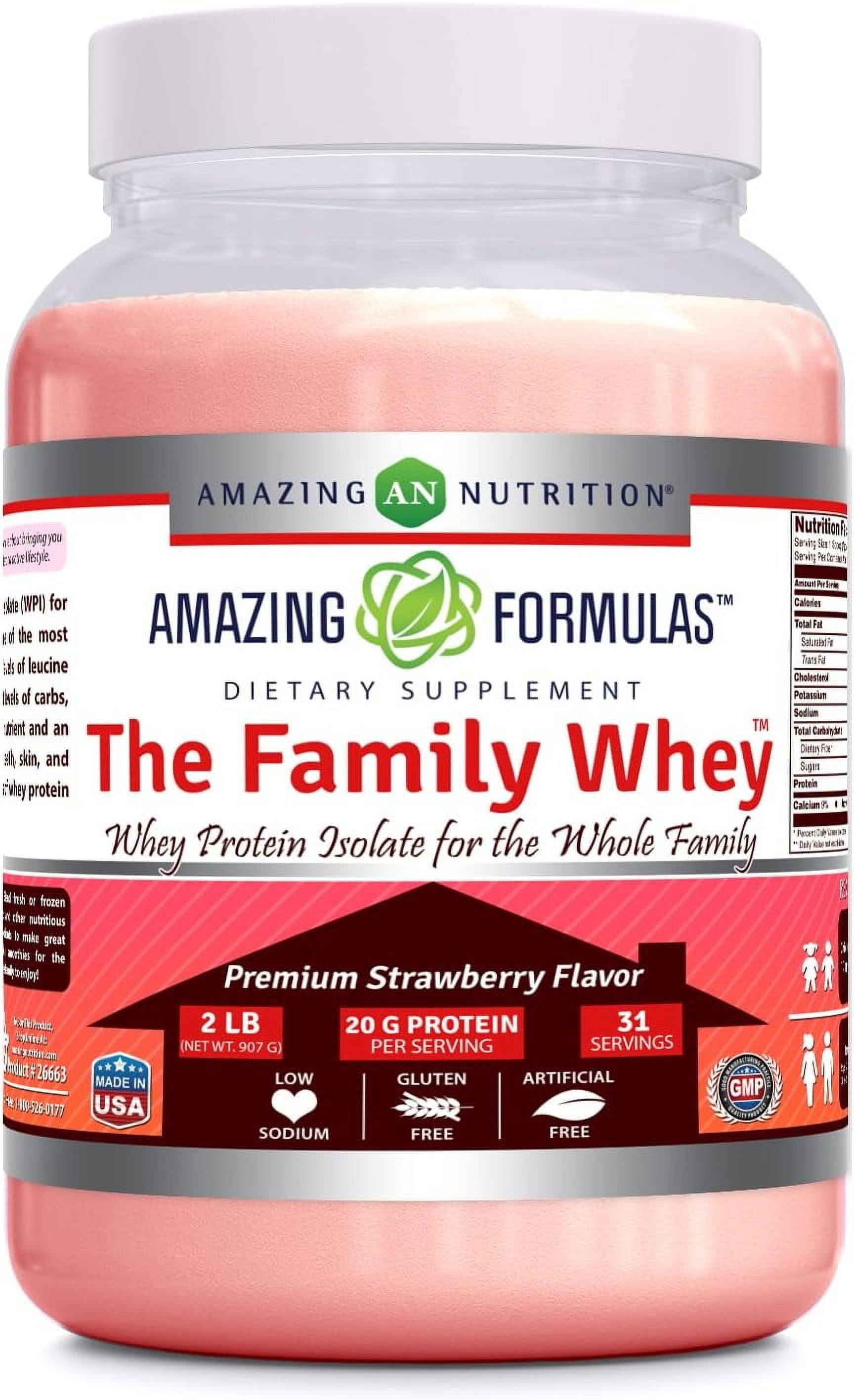 Amazing Formulas The Family Whey Protein Isolate Powder, Strawberry ...