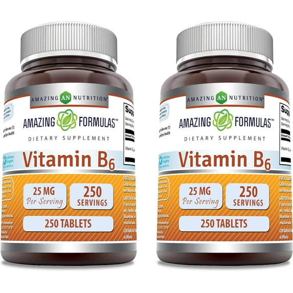 Amazing Formulas Vitamin B6 25 mg 250 Tablets Supplement | Pack of 2 ...