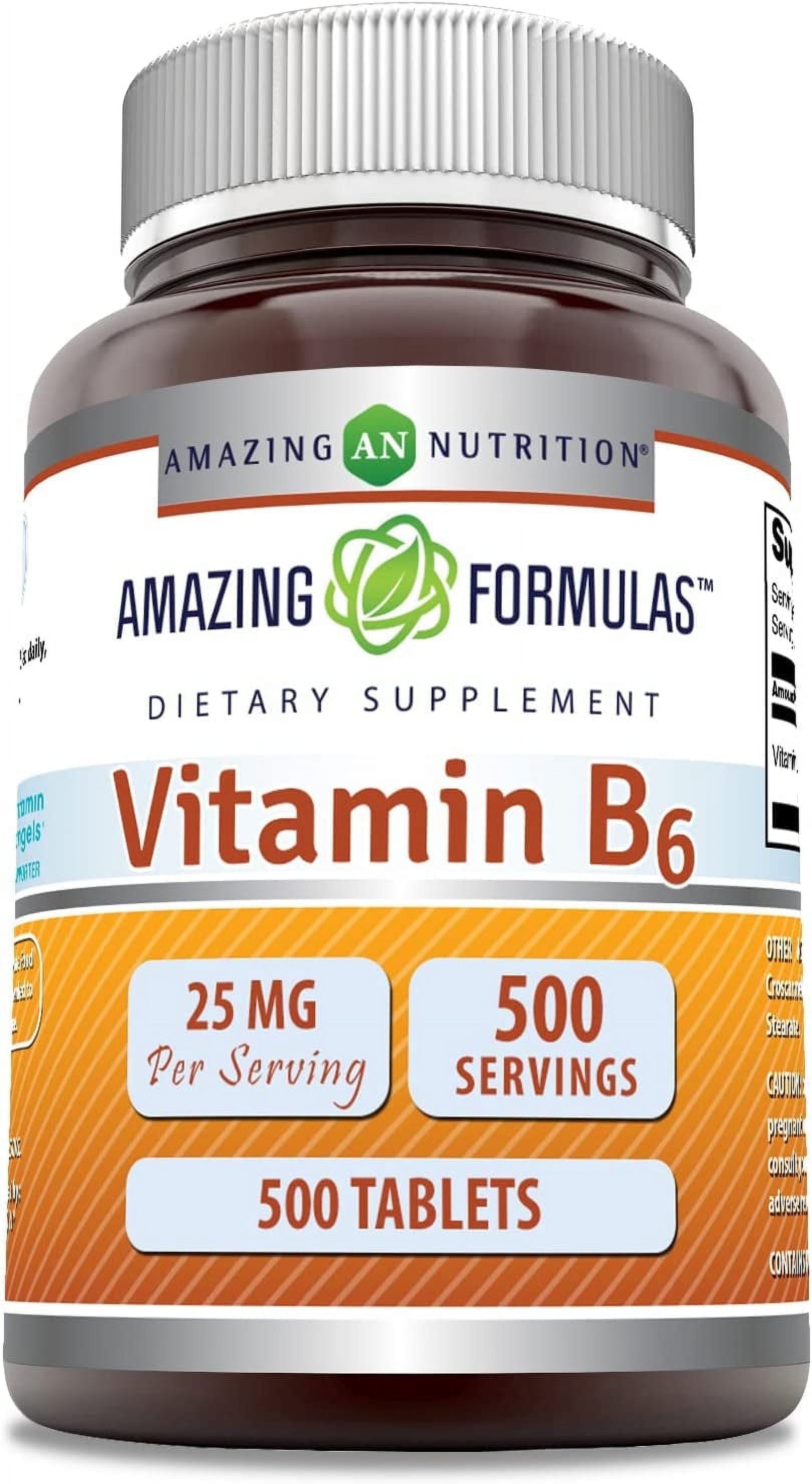 Amazing Formulas Vitamin B6 Pyridoxine 25mg Tablets Supplement | 500 ...