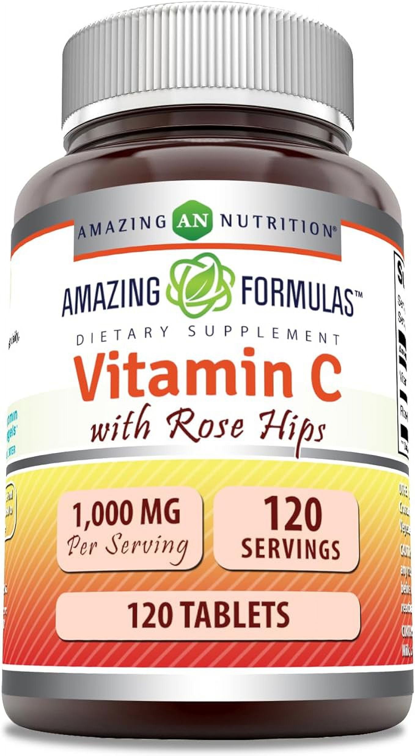 Amazing Formulas Vitamin C with Rose HIPS Supplement | 1000 Mg | 120 ...