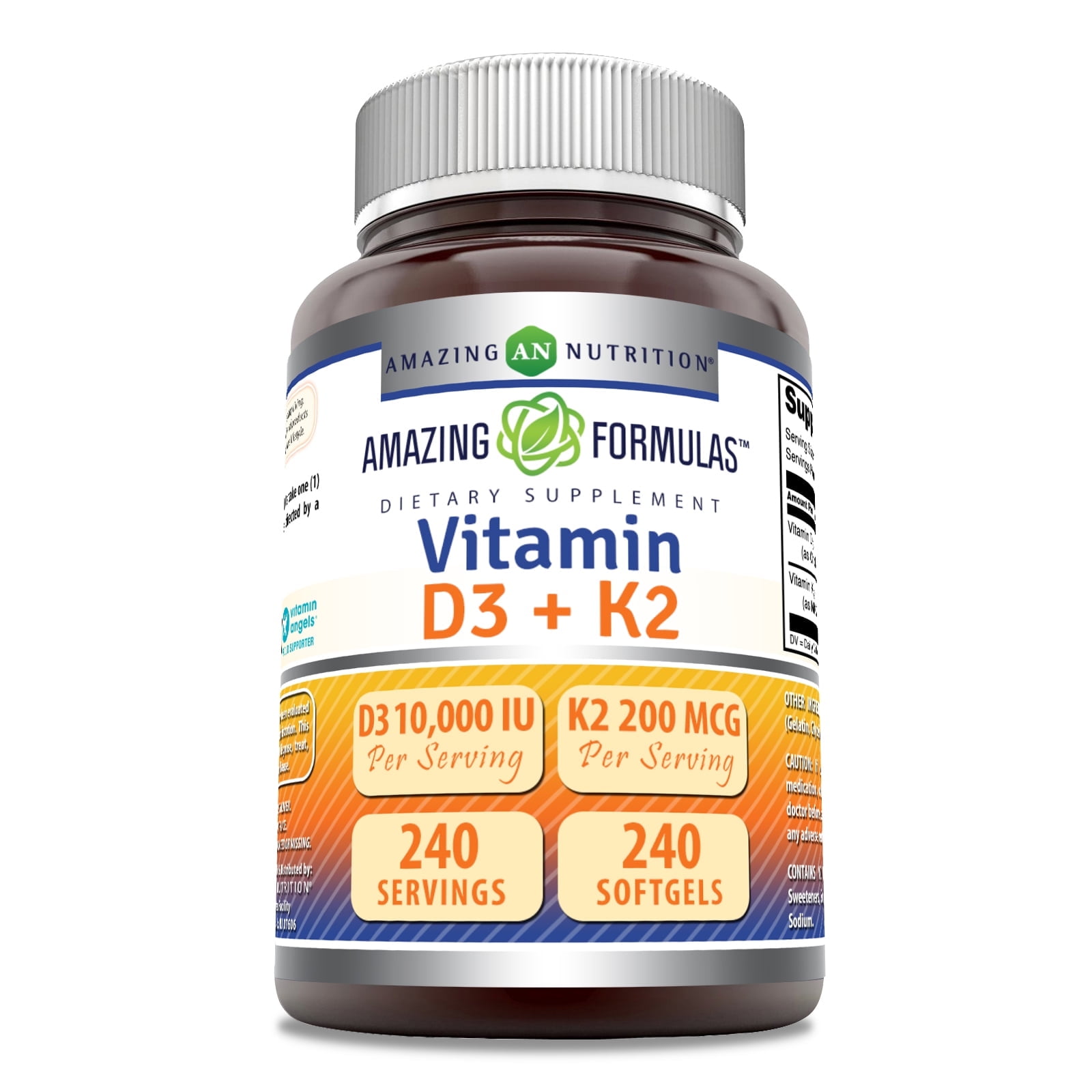 Amazing Formulas Vitamin D3 10,000 IU with Vitamin K2 200 mcg Softgels ...
