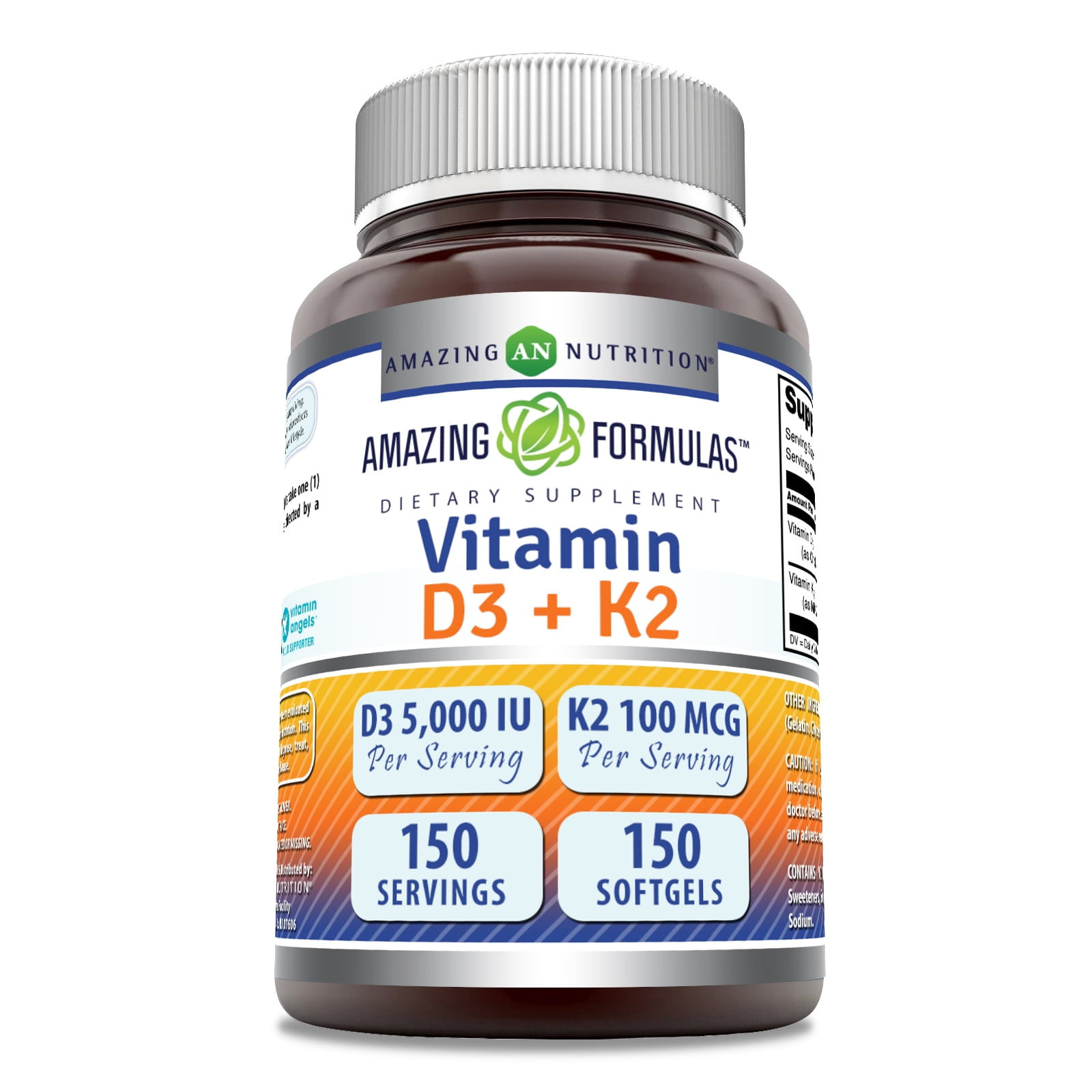 Amazing Formulas Vitamin D3 5000 IU with Vitamin K2 100 mcg 150 ...