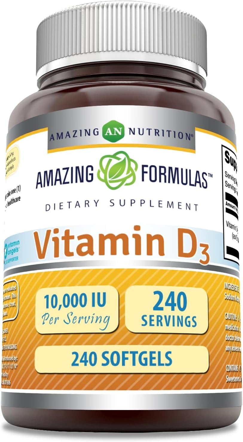 Amazing Formulas Vitamin D3 Cholecalciferol 10,000 IU, 240 Softgels ...