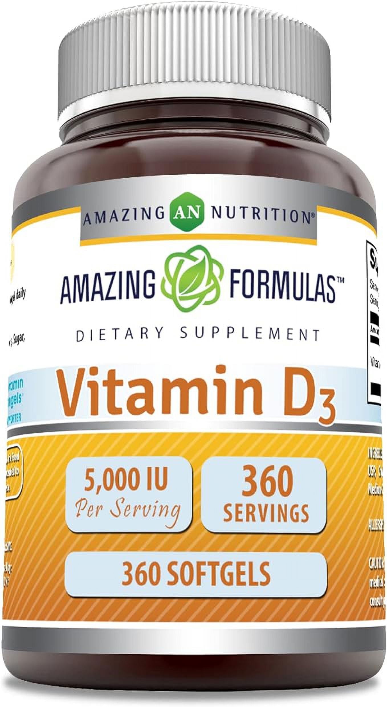 Amazing Formulas Vitamin D3 5000 IU, 360 Softgels, Non-GMO, Gluten Free ...