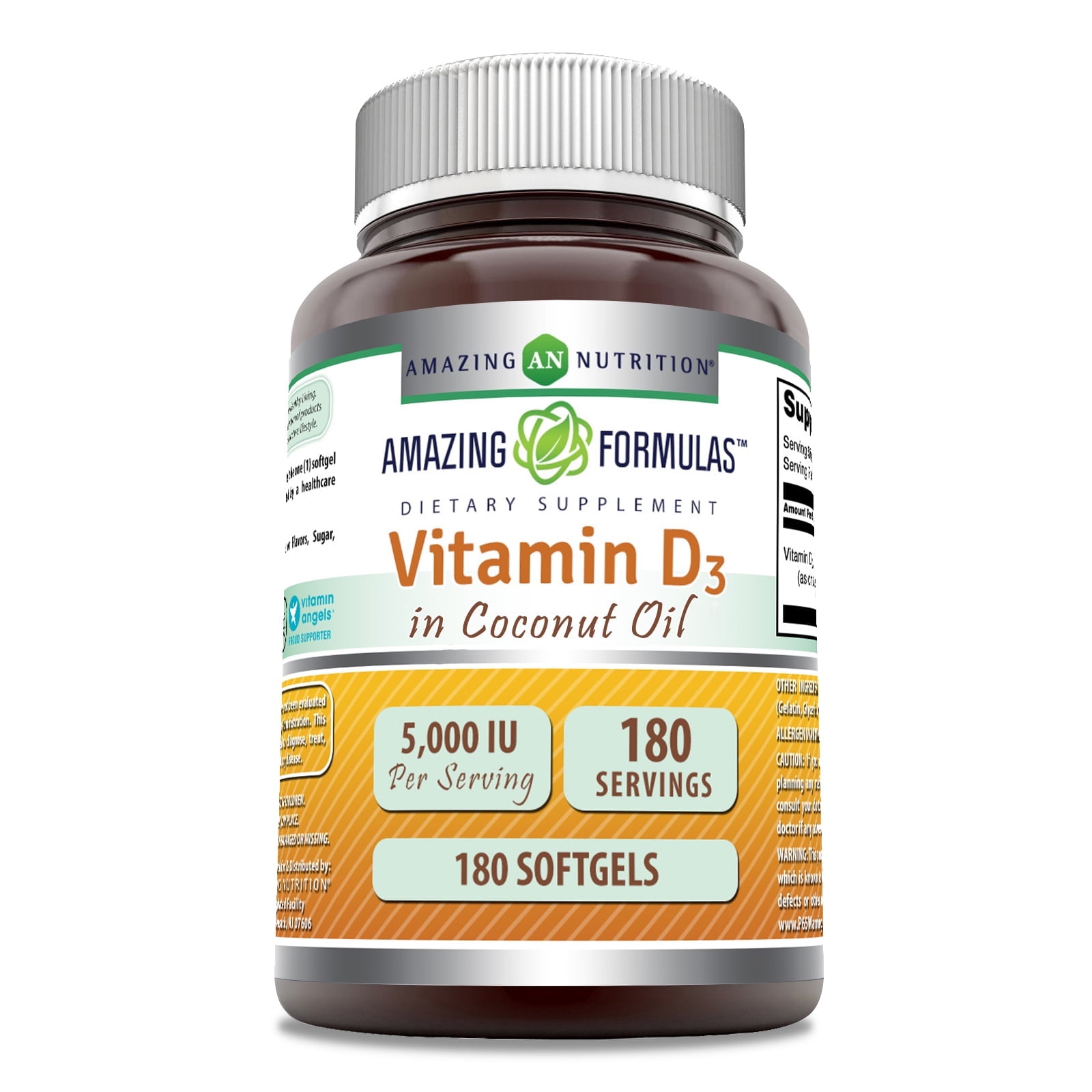 Amazing Formulas Vitamin D3 with Coconut Oil Supplement | 5000 IU Per ...