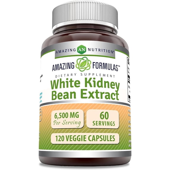 Amazing Formulas White Kidney Bean Extract 6500 mg 120 Veggie Capsules ...