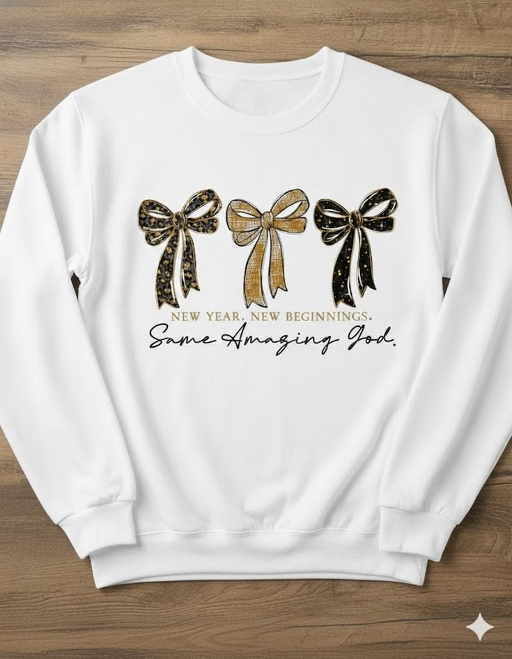 Same Amazing God New Year Sweatshirt, Christian Faith Bow Scripture ...