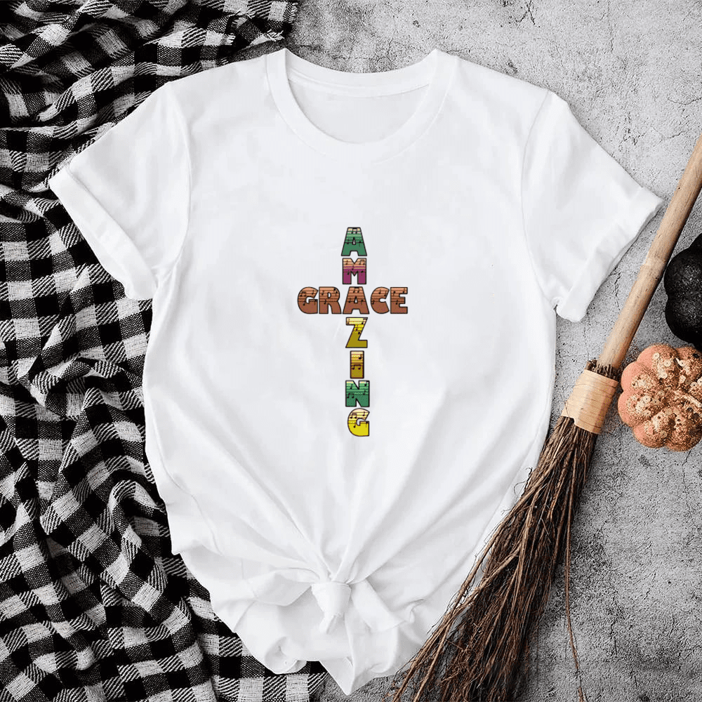 Amazing Grace Christian Hymn Quote Graphic With Elegant Script Artwork Unisex T-Shirt up to size ...