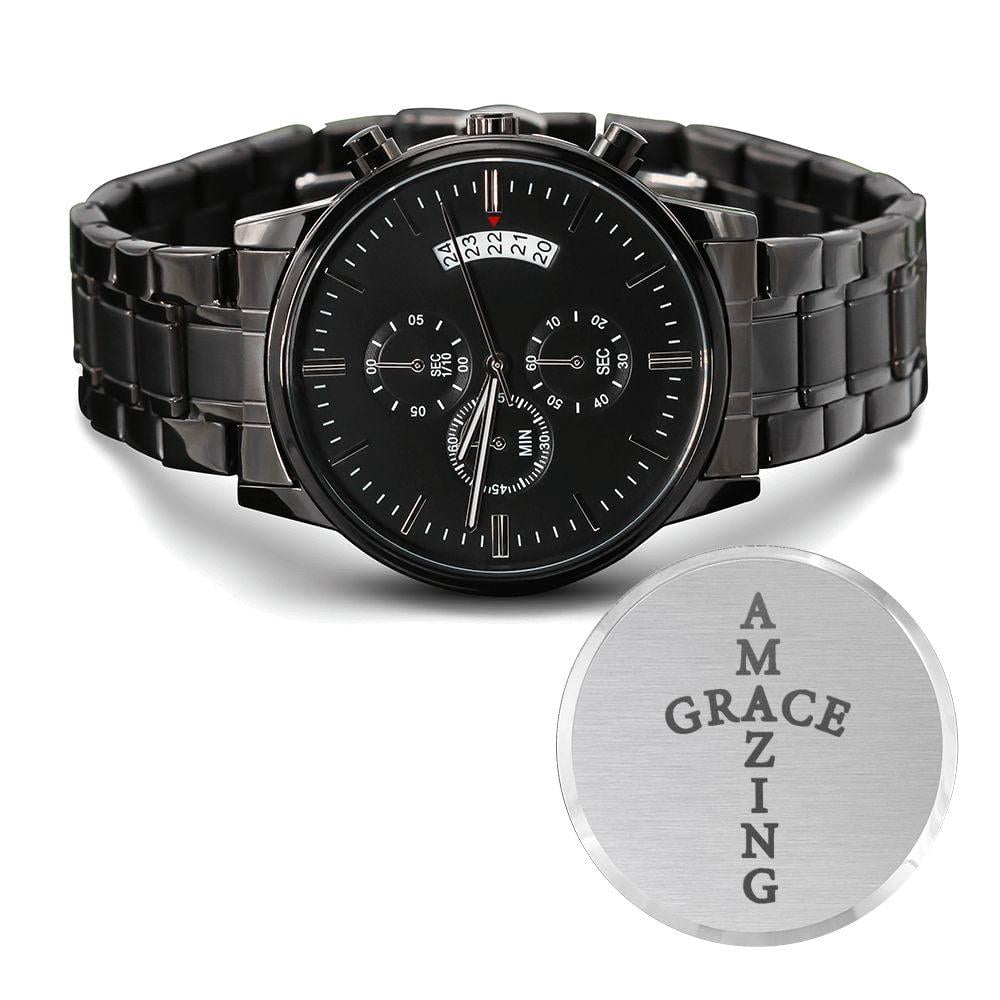 Amazing Grace Engraved Bible Verse Men's Watch Multifunction Stainless ...
