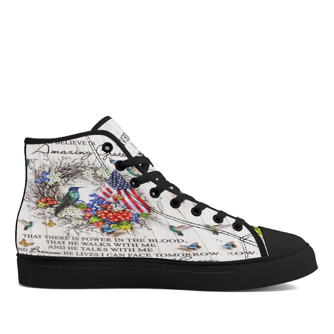 Amazing Grace Hummingbird High Top Canvas Shoes Sneakers Black Size 7.5 ...