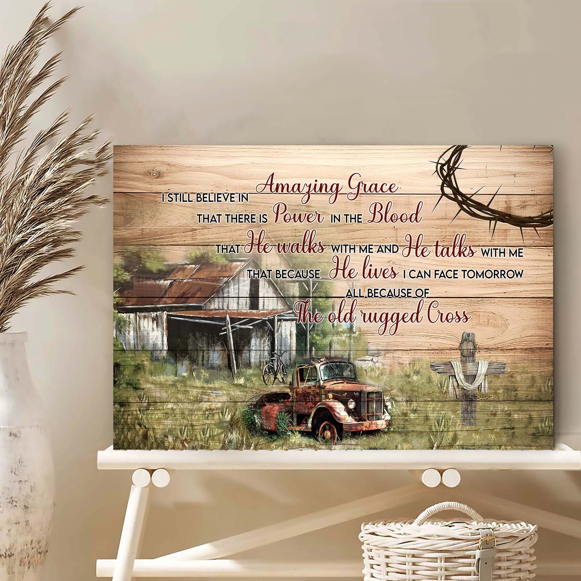 Amazing Grace and Old Rugged Crucifix Canvas Wall Art – Rustic Barn ...