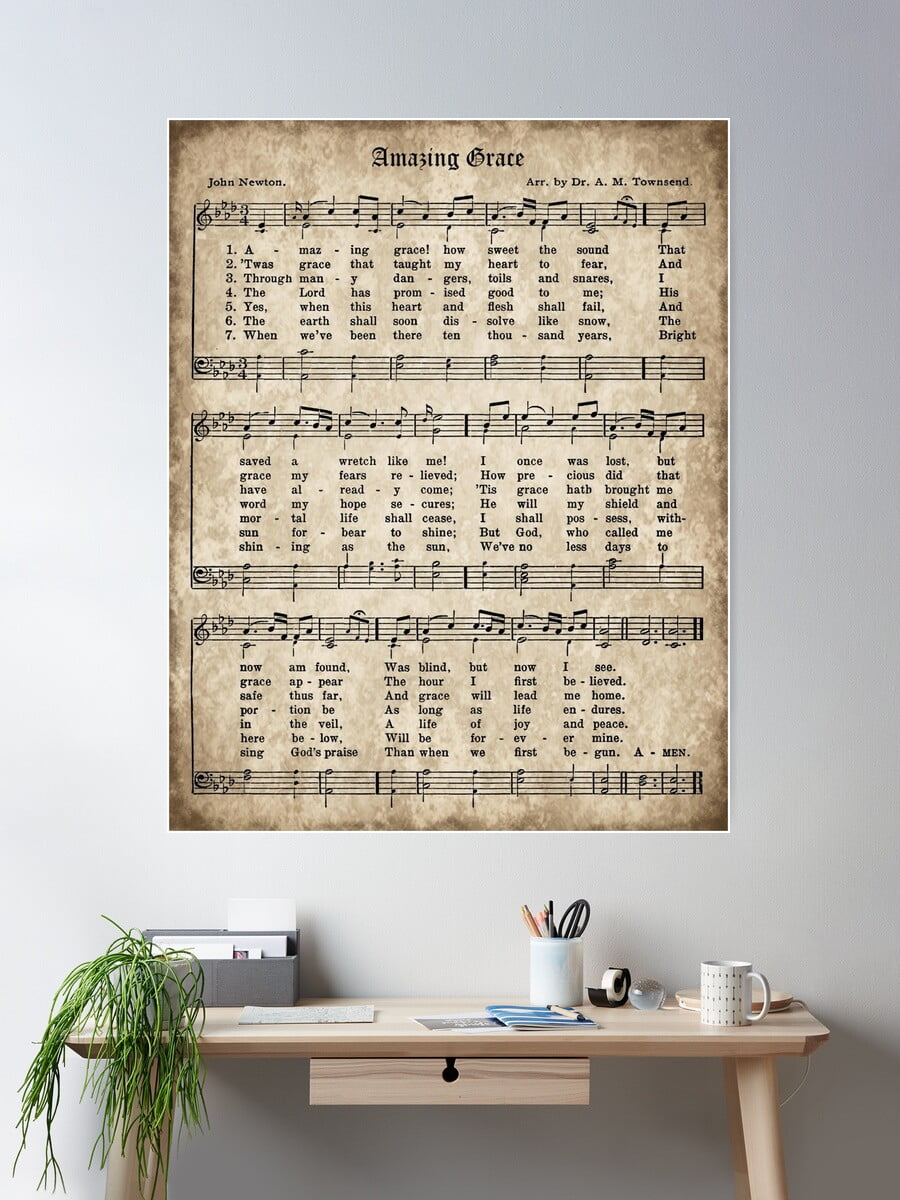 Amazing Grace Vintage Hymn Poster Wall Art, Modern Wall Decor For ...