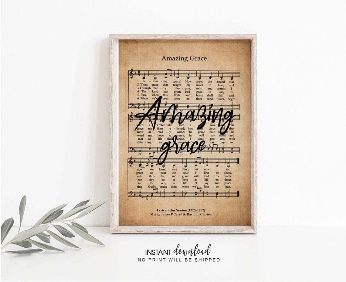 Amazing Grace Vintage Hymn Wall Art Poster Biblical Sheet, Unframed ...