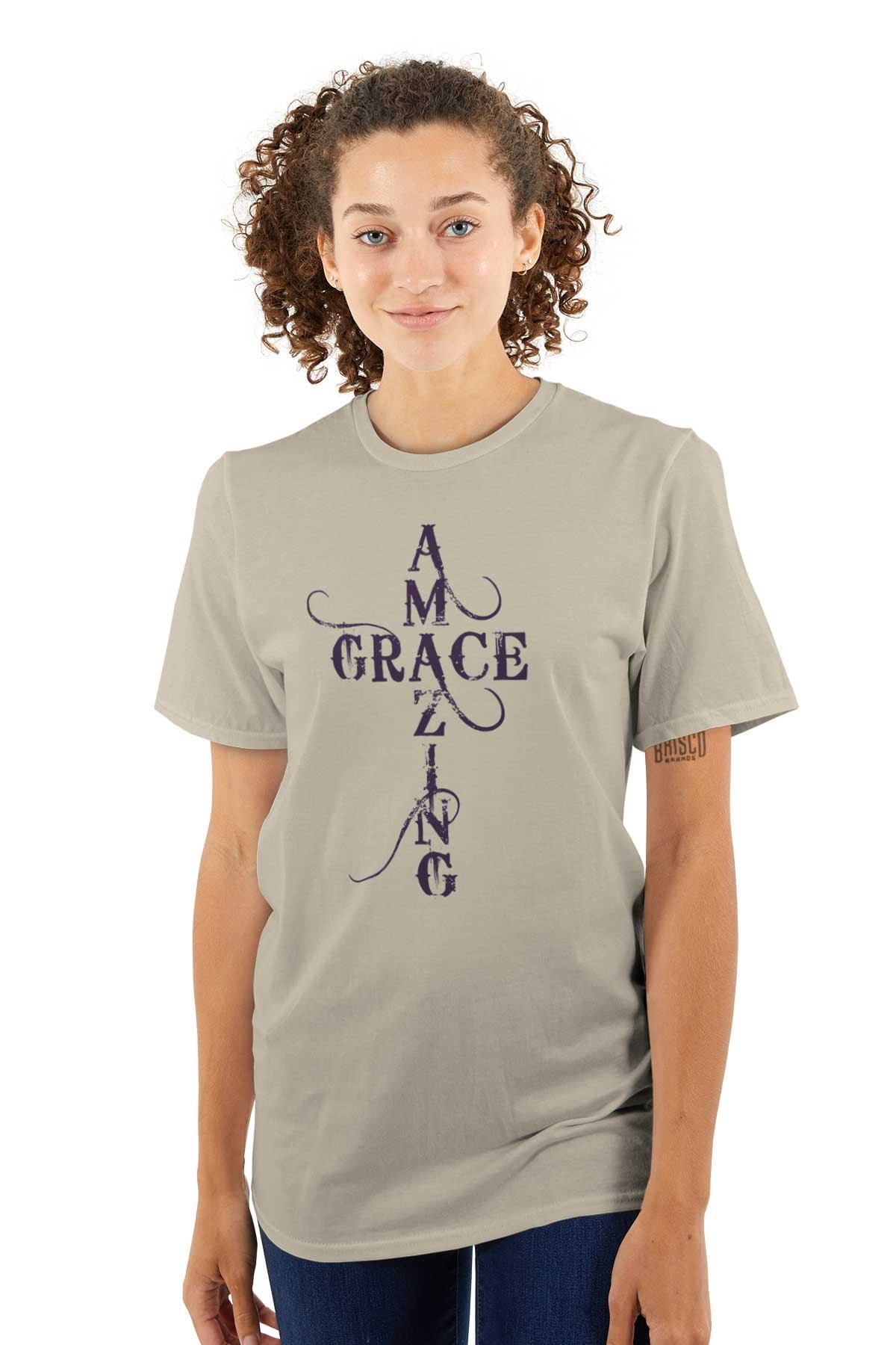 Amazing Grace Words in Cross Cute Women Plus Size Graphic Tee Tees ...