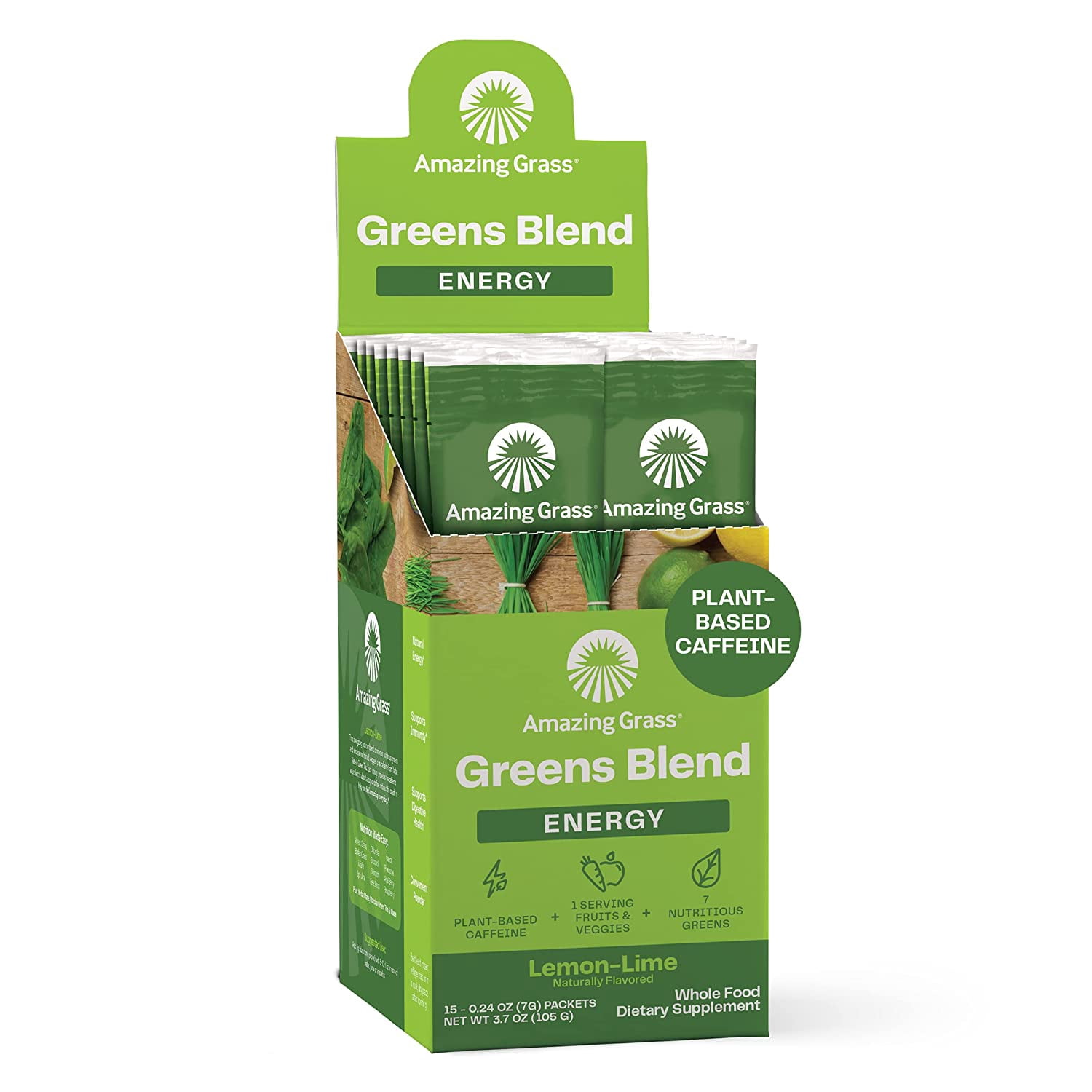 Amazing Grass, Greens Blend Energy, Lemon-Lime, 0.24 oz Packets, 15 ...