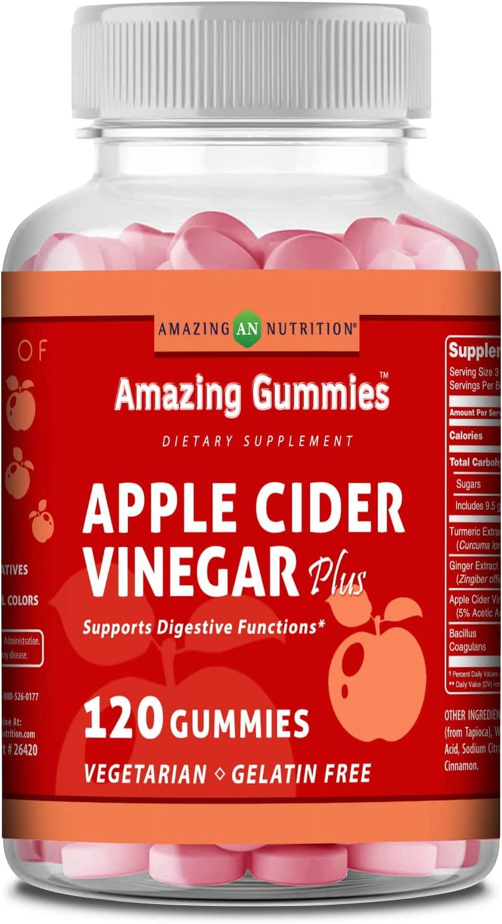 Amazing Gummies ACV Apple Cider Vinegar Plus Chewable Vitamins, 120 ...