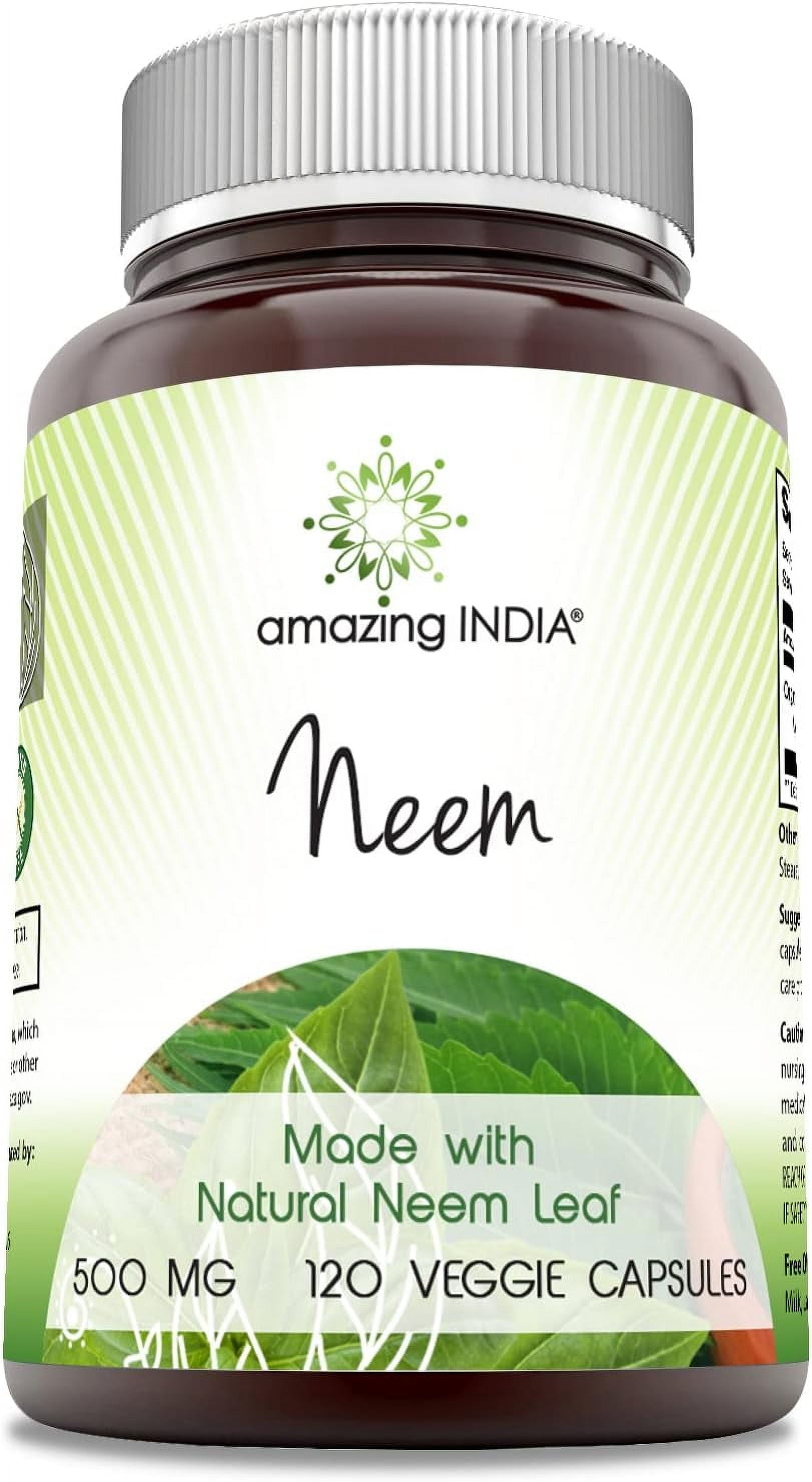 Amazing India Neem Supplement 500 Mg per Serving 120 Veggie Capsules ...