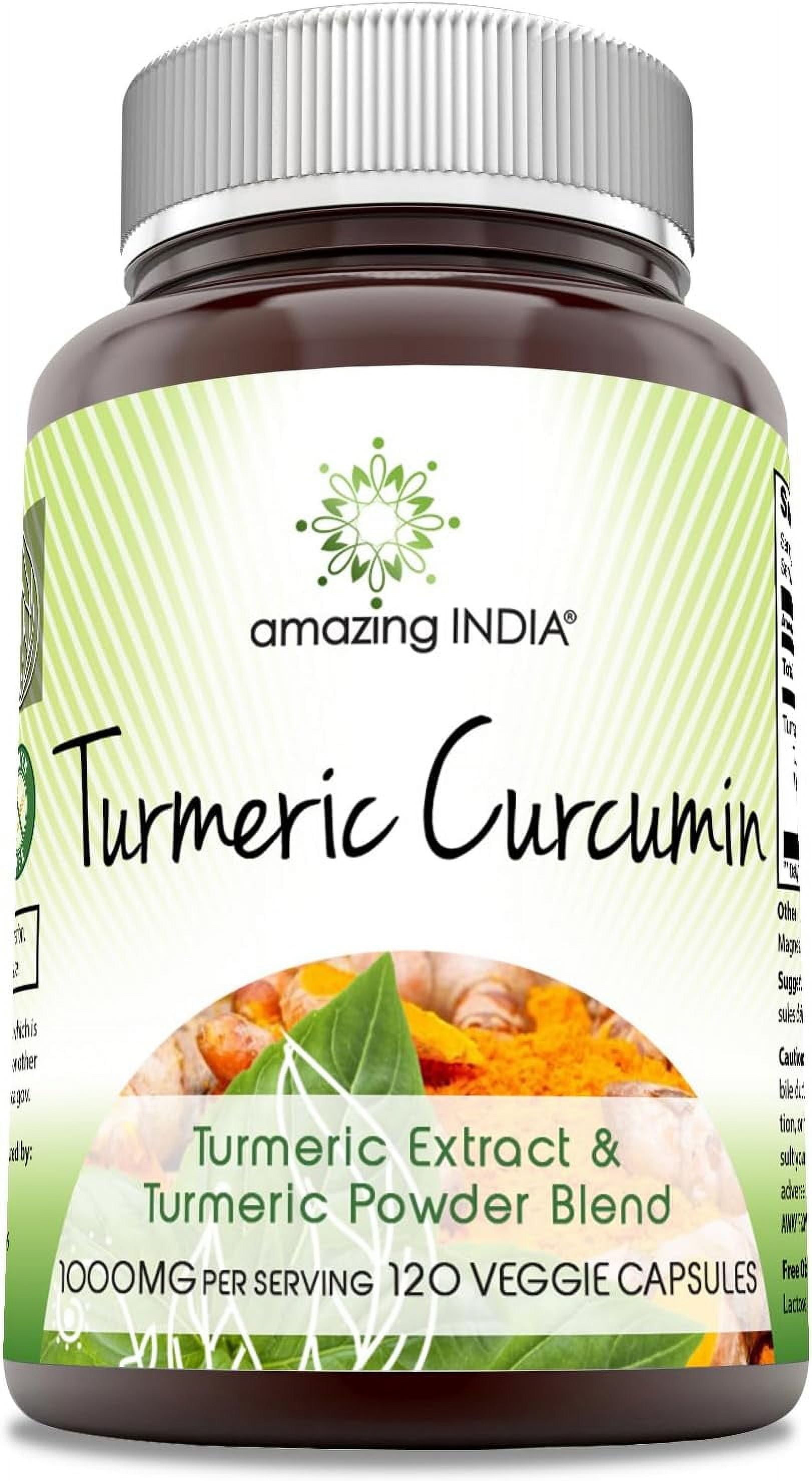 Amazing India Turmeric Curcumin 1000 Mg Per Serving 120 Veggie Capsules ...