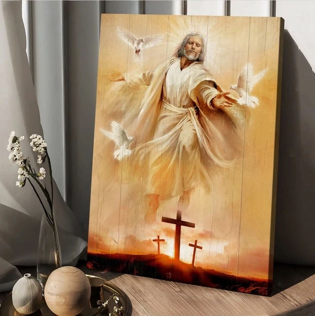 Amazing Jesus Painting Pretty Dove Drawing Orange Sunset - Poster ...