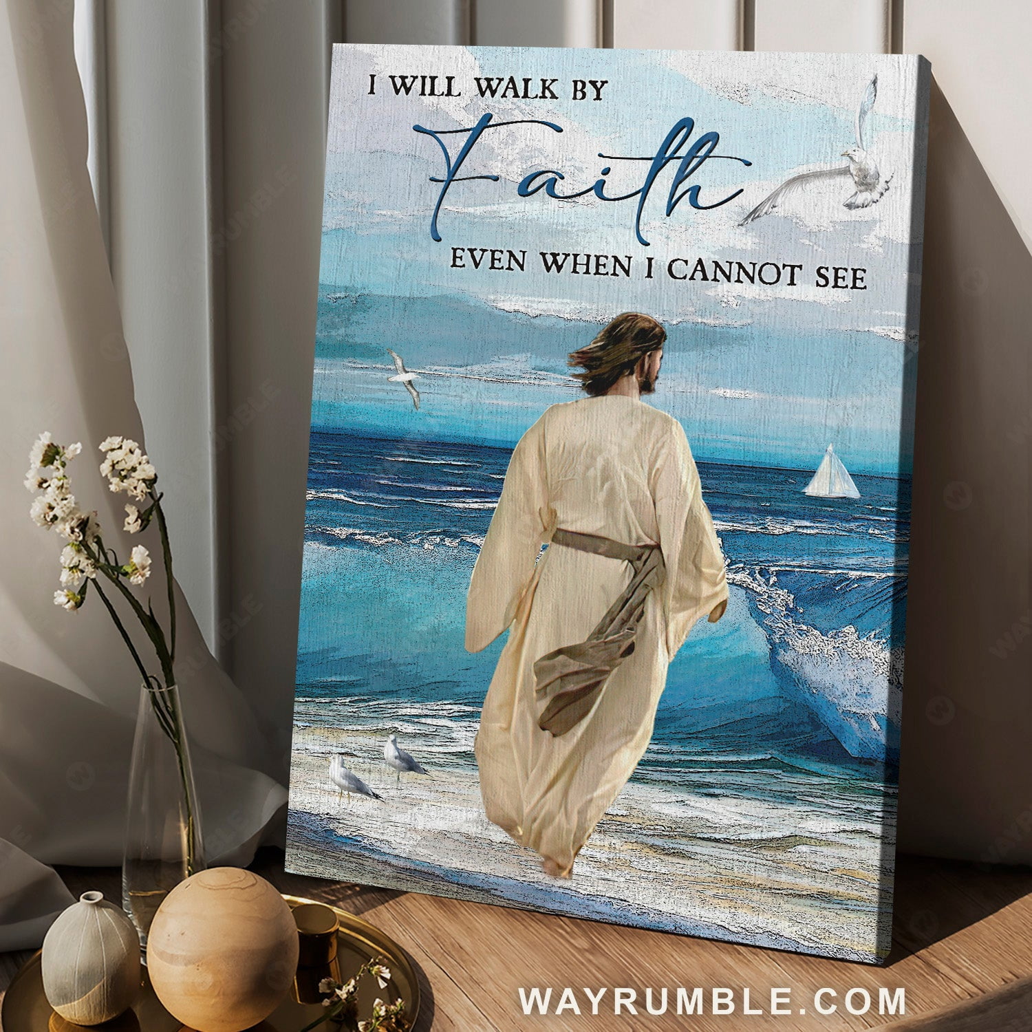 Amazing Jesus painting, Stunning ocean, Seagull, I will walk by faith ...