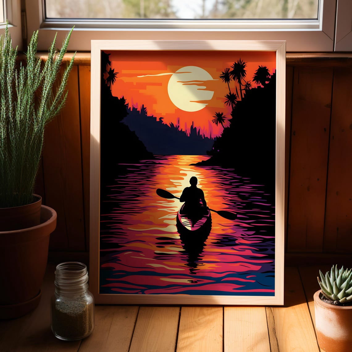 Amazing Kayak and Nature Neon Silhouette River Adventure Aesthetic Lake ...