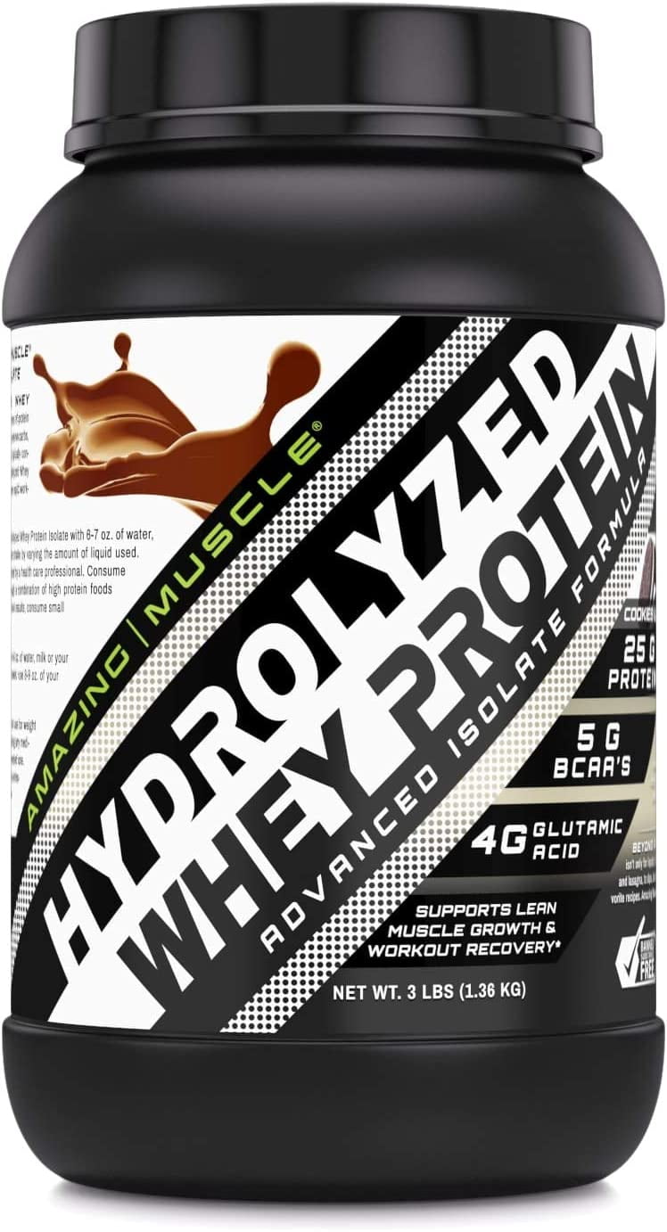 Amazing Muscle Hydrolyzed Whey Protein Isolate, 3 Lbs, Cookies & Cream ...