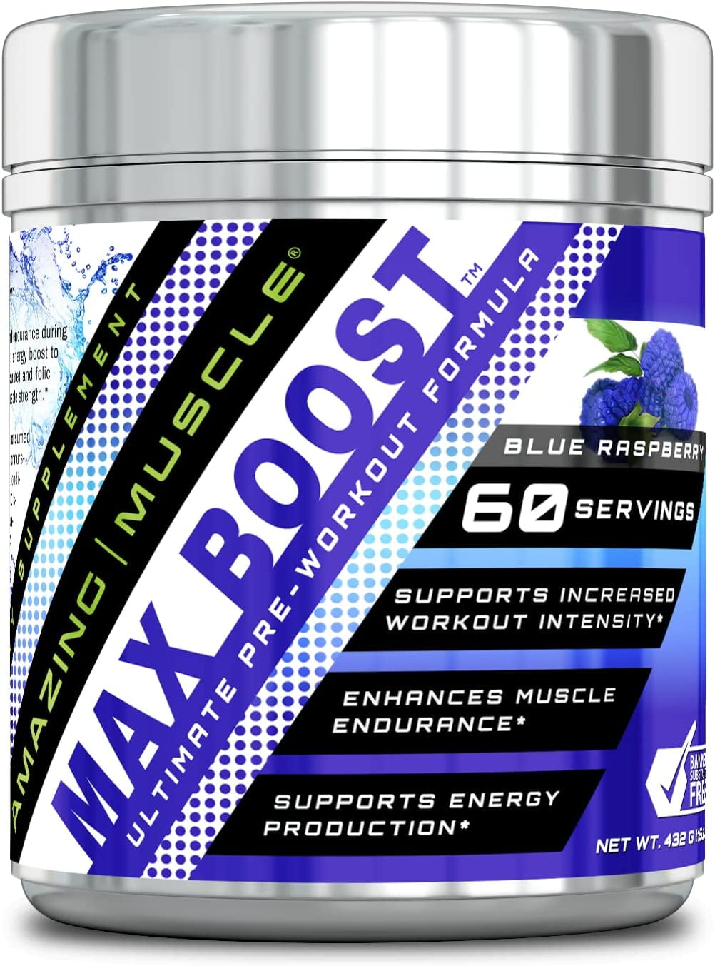 Amazing Muscle Max Boost Pre-Workout Formula, 60 Servings- Sucralose ...
