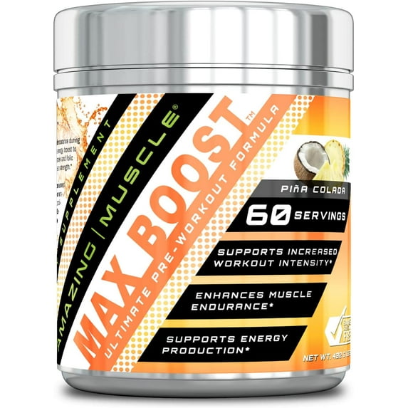 Amazing Muscle Max Boost Pre-Workout Formula, 60 Servings -Sucralose ...