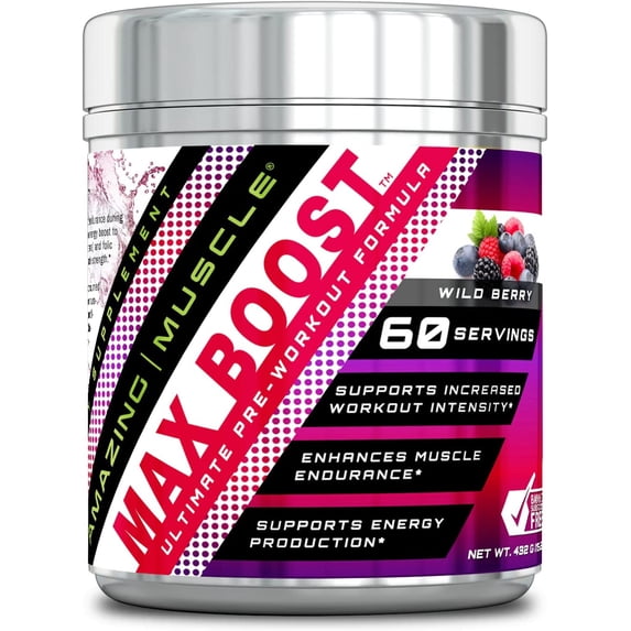 Amazing Muscle Max Boost Pre-Workout Formula, 60 Servings -Sucralose ...