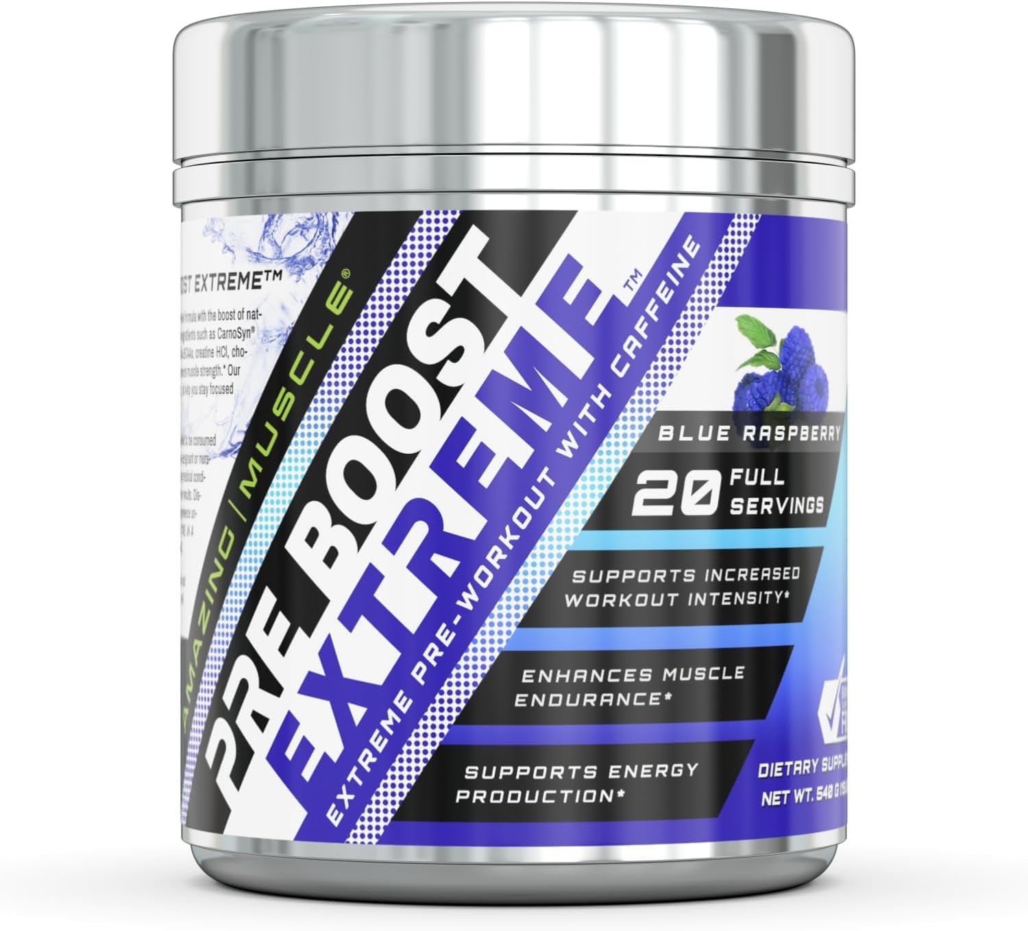 Amazing Muscle Pre Boost Extreme 540g Blue Raspberry Flavor Supplement | Pre-Workout Formula ...