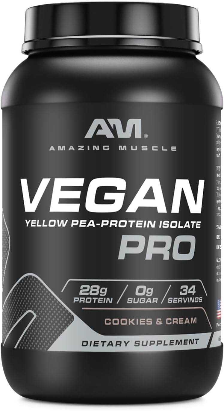 Amazing Muscle Vegan Protein Powder 3 Lbs | 28 Grams Protein | 34 Servings | Cookies & Cream ...