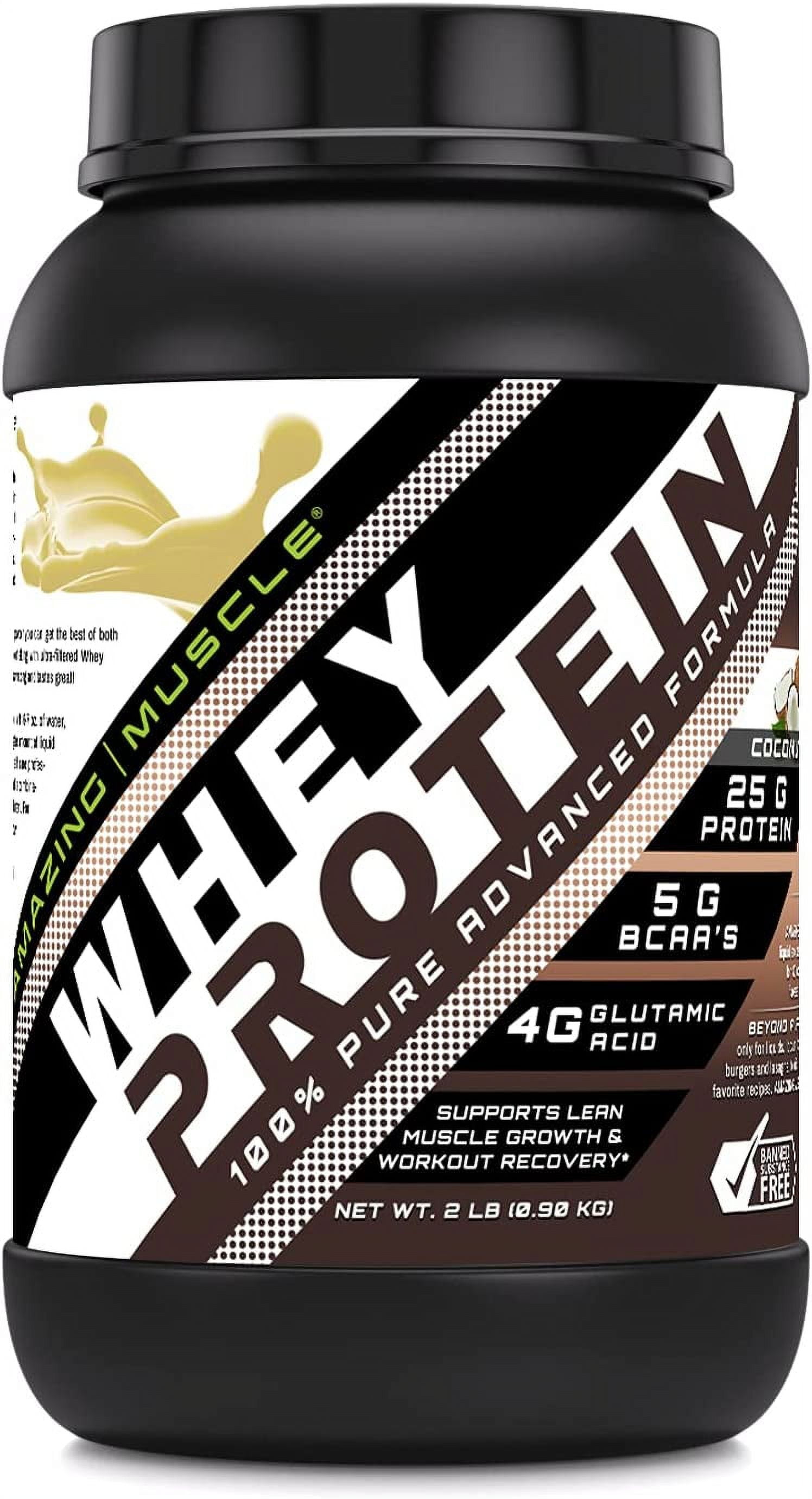 Amazing Muscle Whey Protein, Isolate & Concentrate, 2 Lbs, Coconut, 26 ...