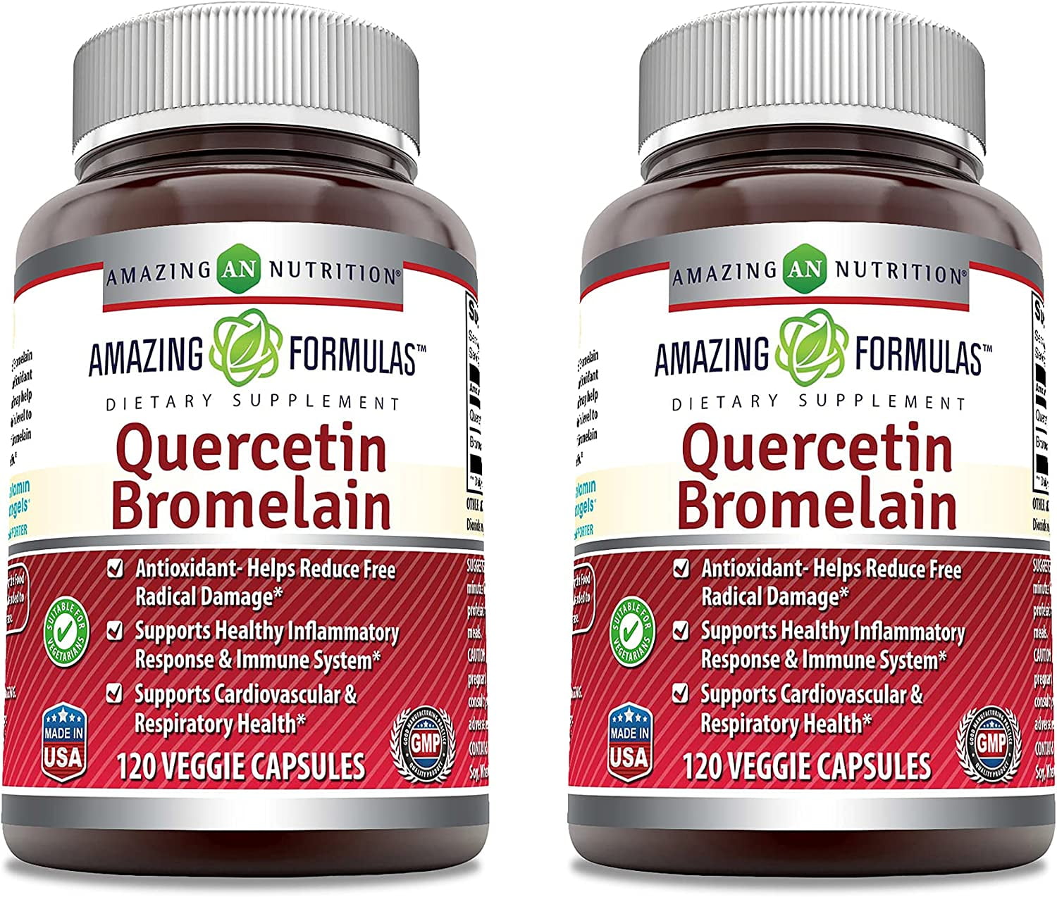 Amazing Nutrition Quercetin 800 Mg & Bromelain 165 Mg Complex, Veggie ...