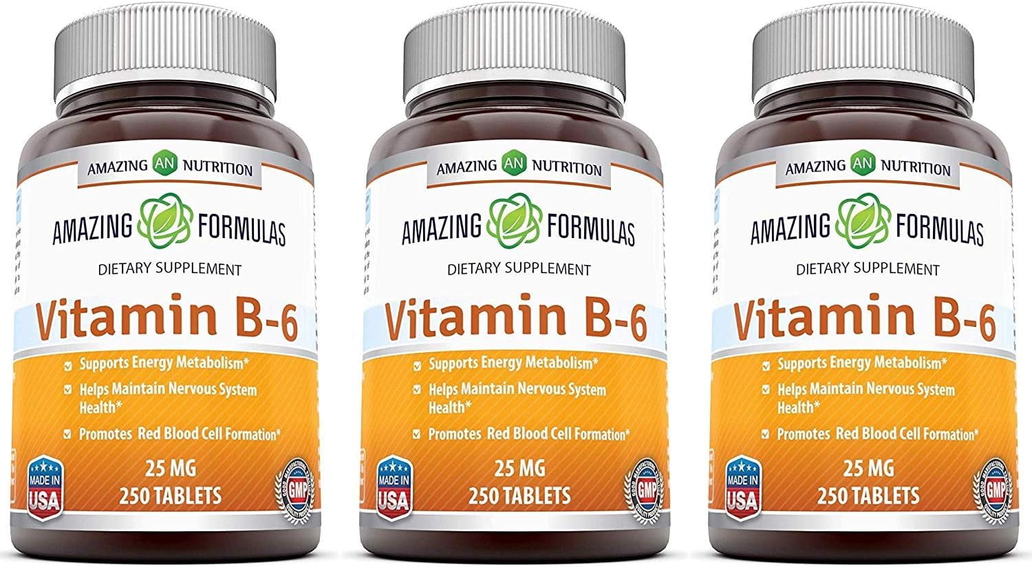 Amazing Formulas Vitamin B6 Pyridoxine 25mg Per Serving 250 Tablets ...