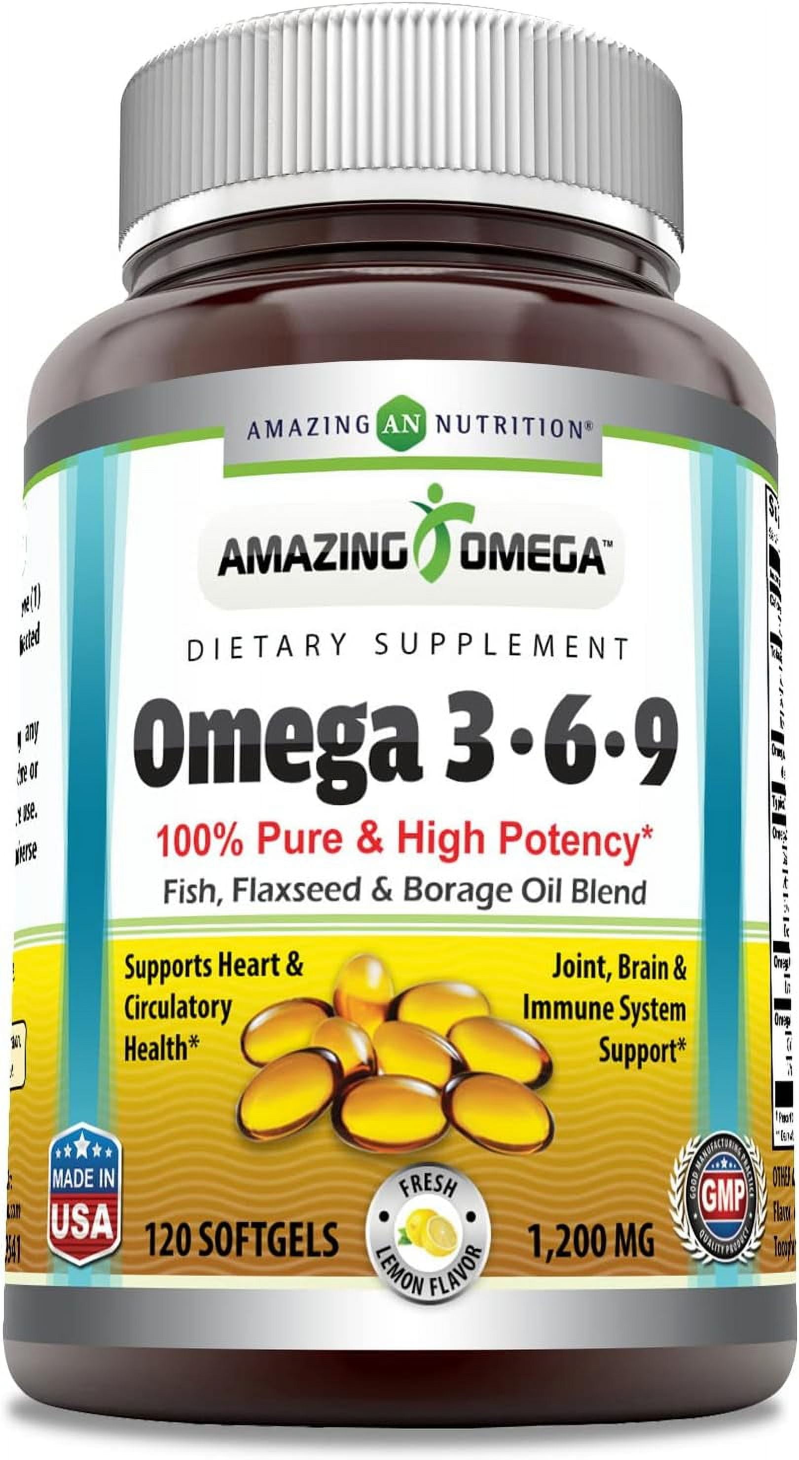 Amazing Omega 3.6.9 1200mg, 120 Lemon Flavored Softgels | Flaxseed ...