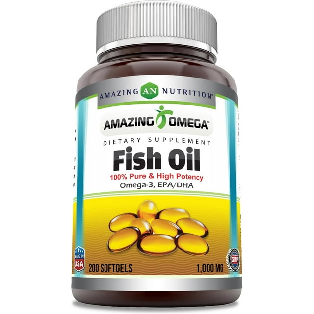 Amazing Omega Fish Oil 1000 mg 200 Softgels Supplement | Omega-3, 180 ...