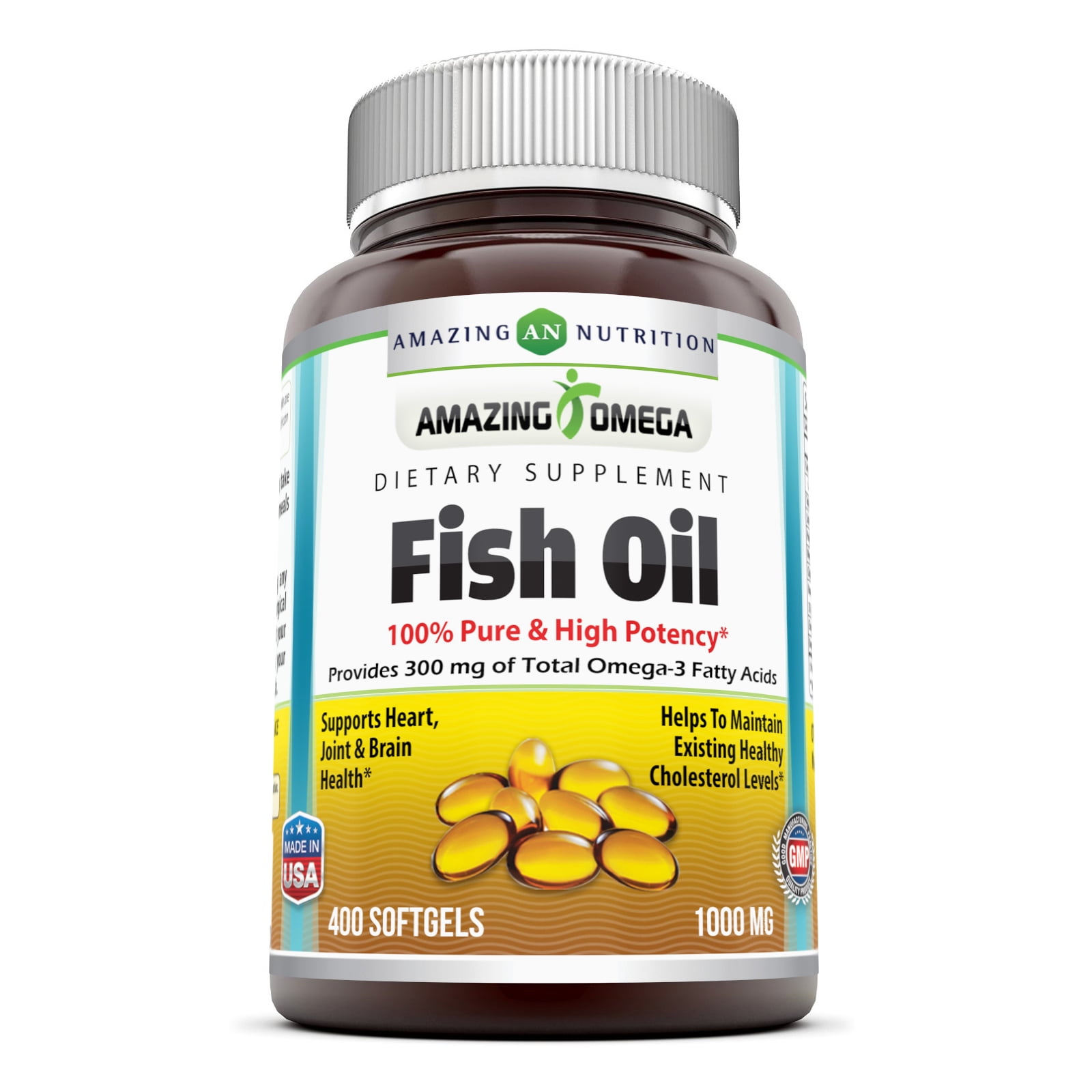 Amazing Omega Fish Oil 1000 mg Softgels Supplement, Omega-3 with 180 mg ...