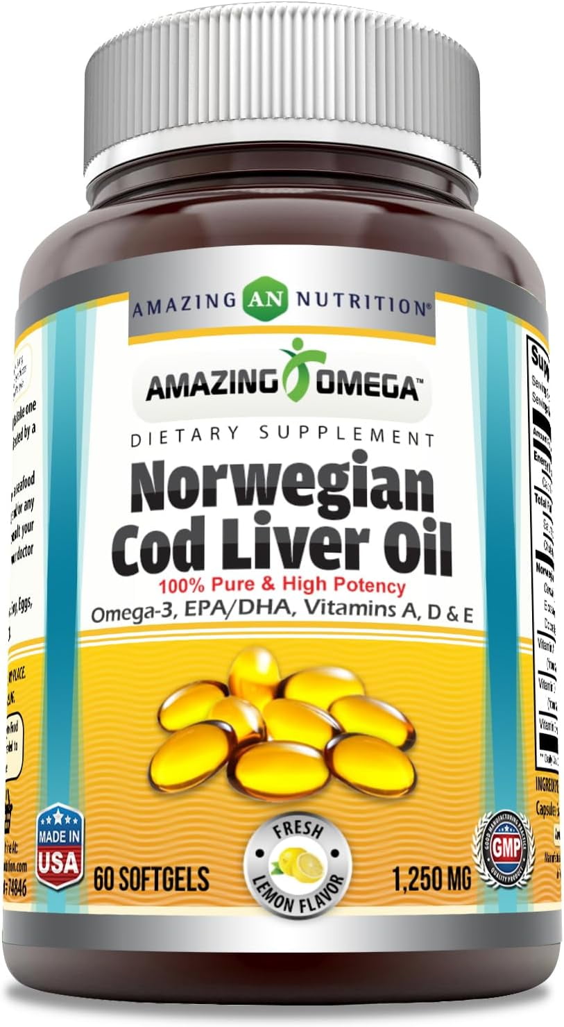 Amazing Omega Norwegian Cod Liver Oil Softgels, 1250 Mg, Lemon Flavor ...
