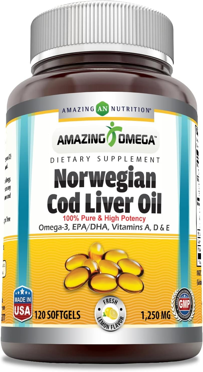 Amazing Omega Norwegian Fish Oil, Cod Liver, 1250mg, 120 Softgels ...