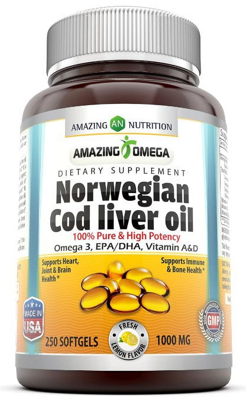 Amazing Omega Norwegian Cod Liver Oil Softgels Lemon - 1000 Mg, 250 Ct ...