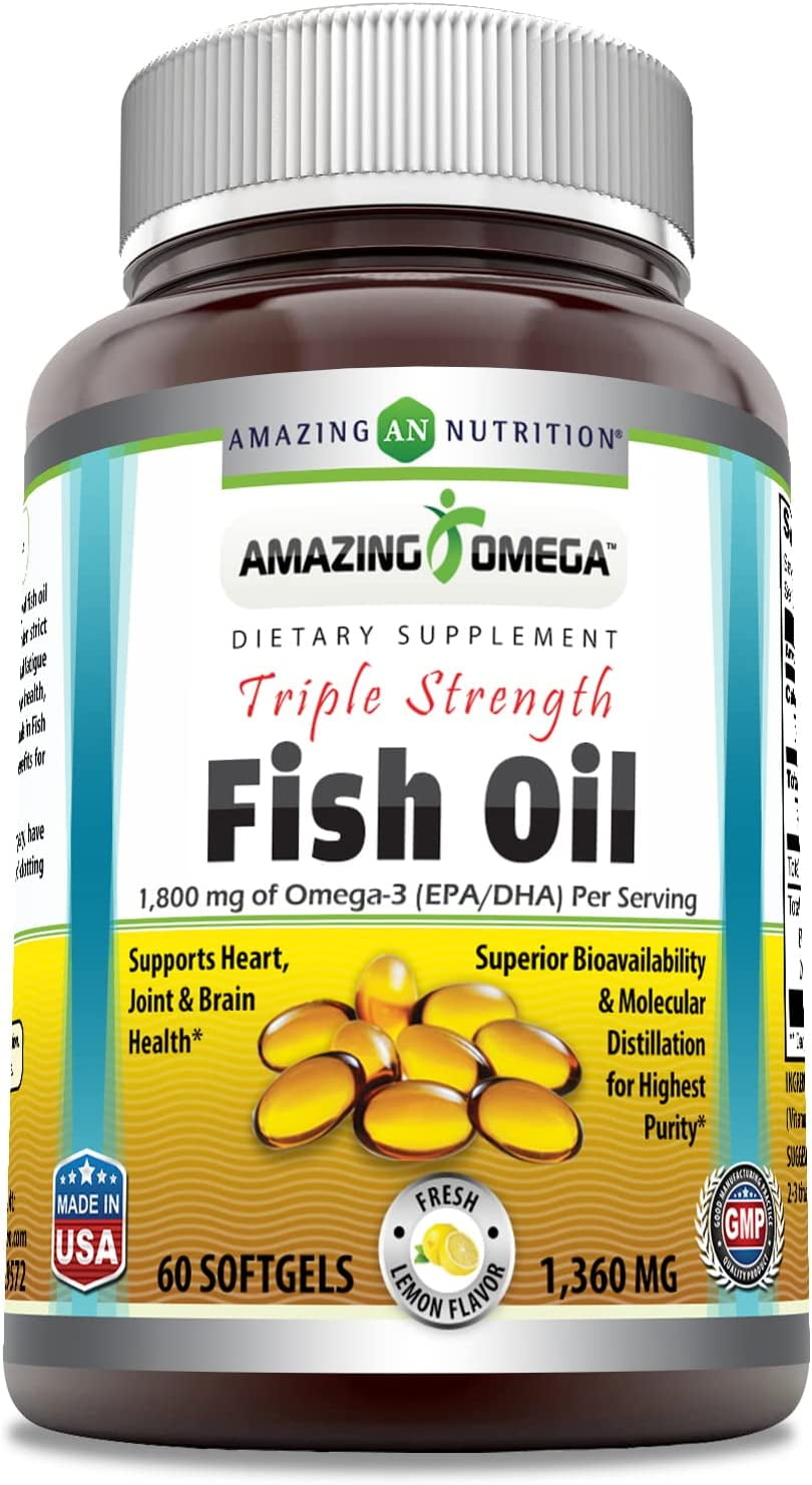 Amazing Omega Triple Strength Fish Oil 1360 Mg, Lemon Flavor, 60 Gel ...