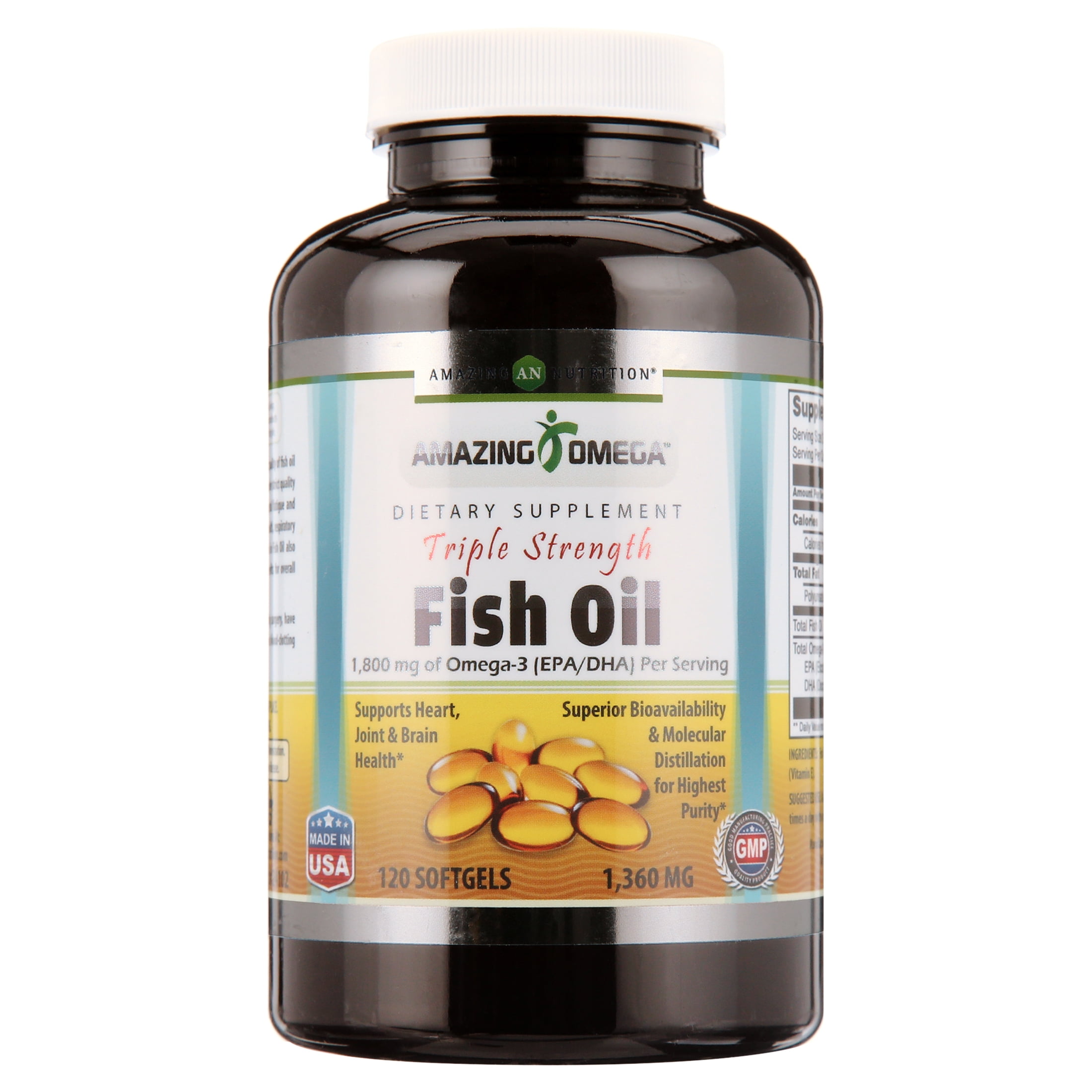 Amazing Omega Triple Strength Fish Oil (Omega-3, EPA/DHA) 1360 Mg Per ...