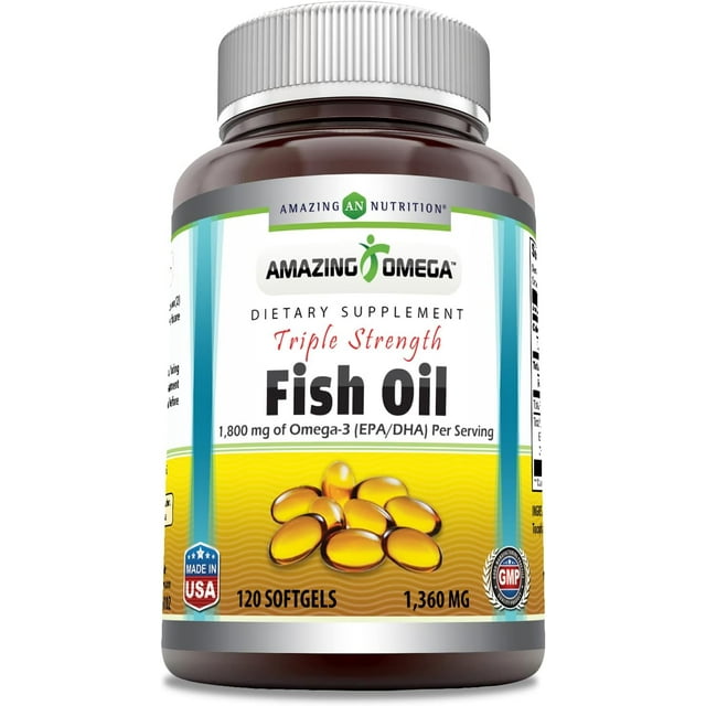 Amazing Omega-3, EPA/DHA, 1360 Mg Triple Strength Fish Oil Supplement, 120 Softgels USA Made ...