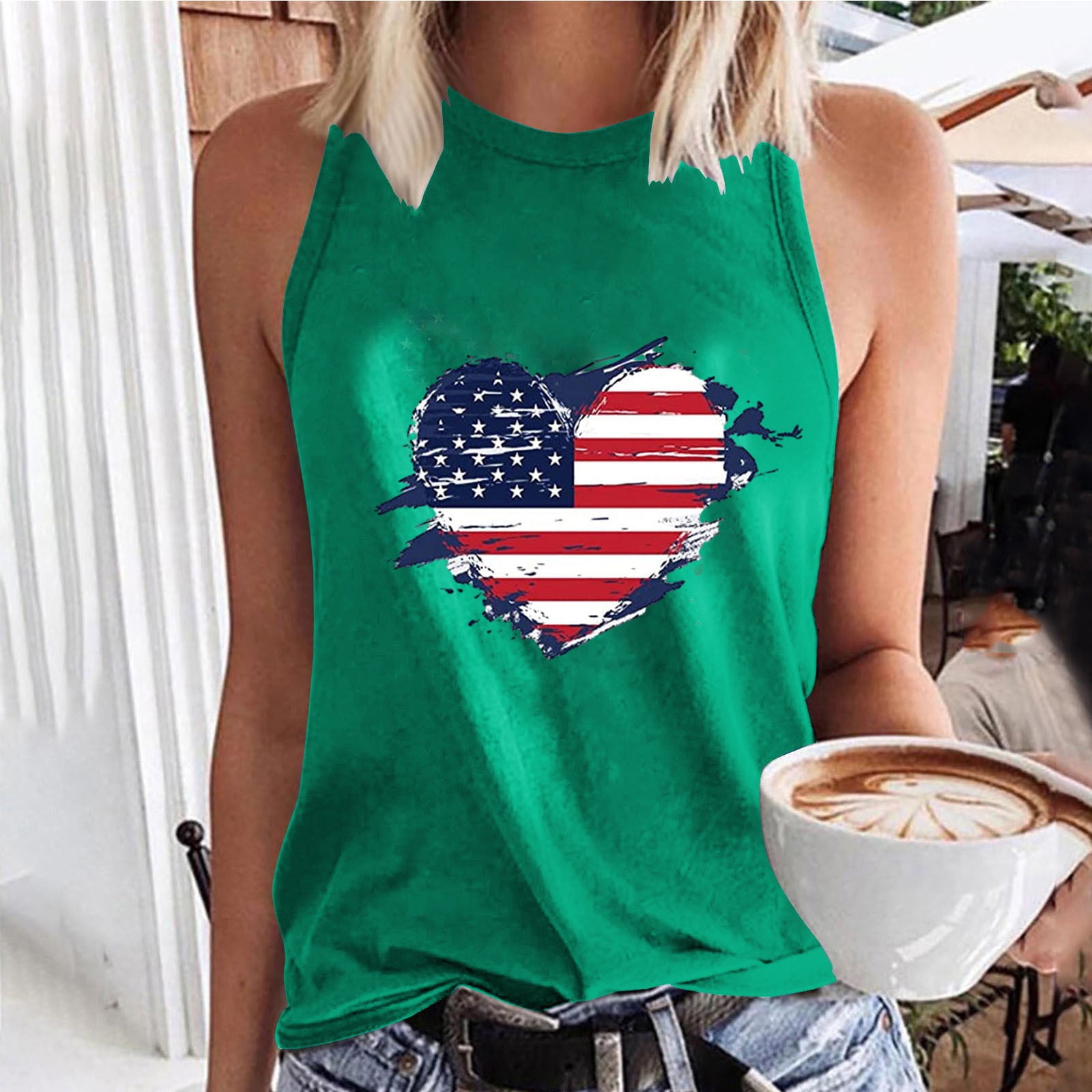Amazing Prices Ganfancp Independence Day Workout Women Tops Sleeveless