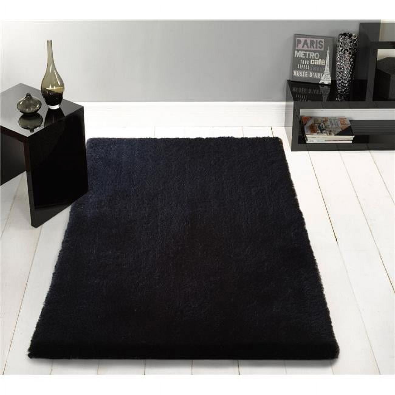 Amazing Rugs Chubby Shaggy Hand-tufted Area Rug Black 5' x 7' Stain ...