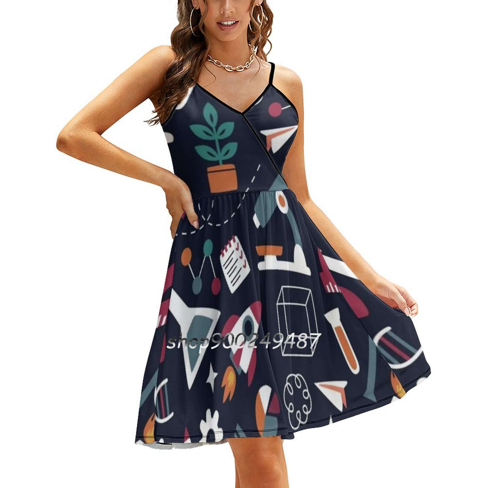 Amazing Science Flare Dress Square Neck Dress Elegant Female Fashion ...
