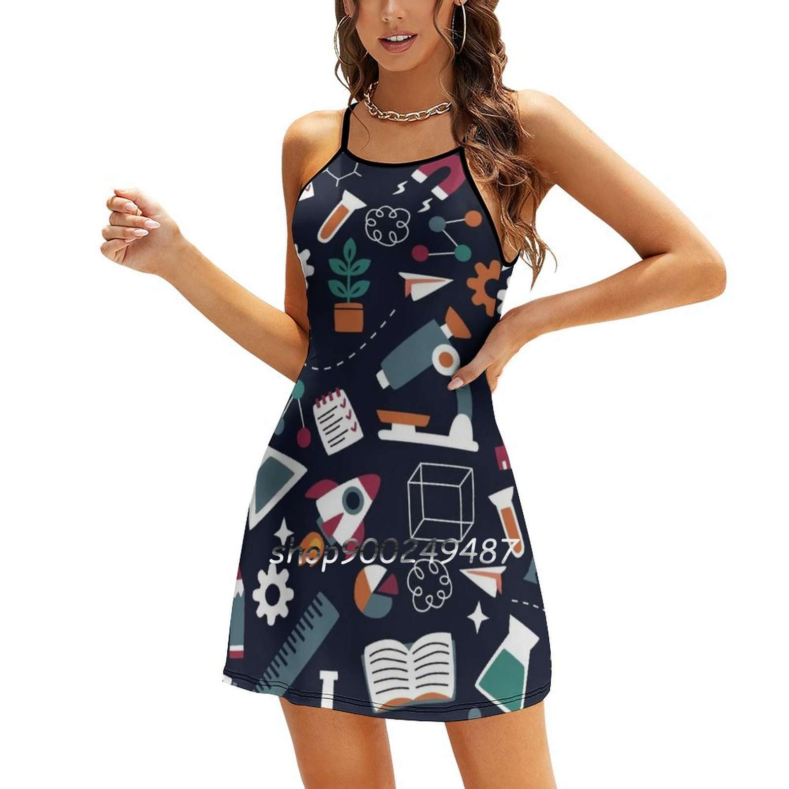 Amazing Science Flare Dress Square Neck Dress Elegant Female Fashion ...