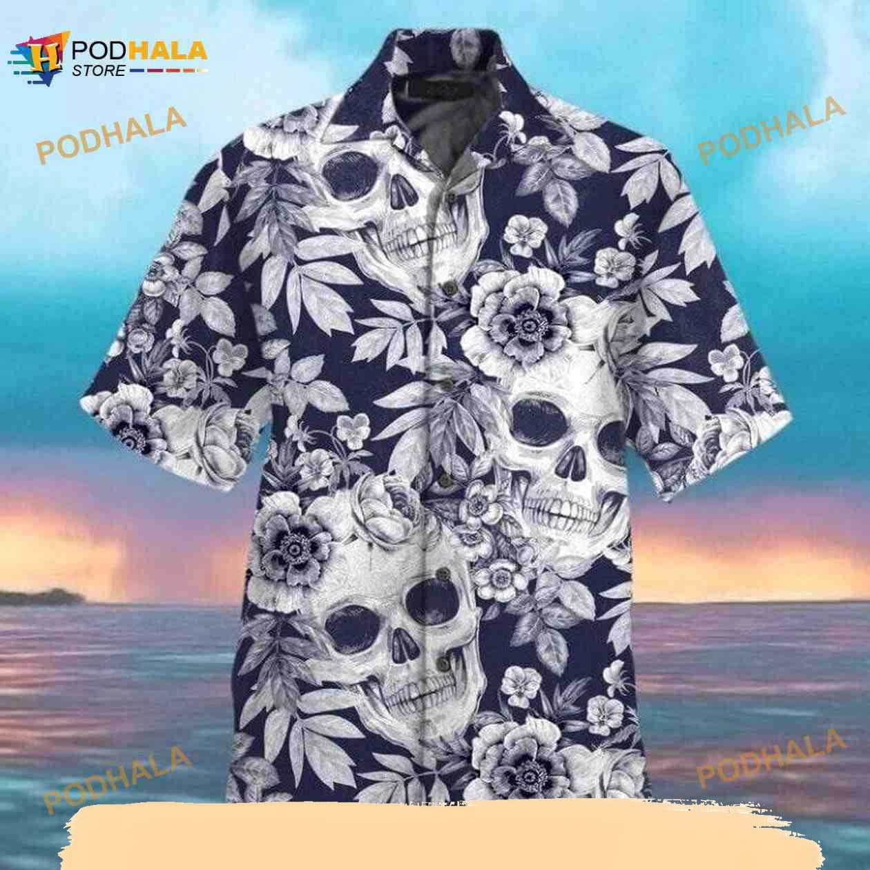 Amazing Skull Floral Hawaiian Aloha Shirt, Flower Skull Skeleton Shirt ...