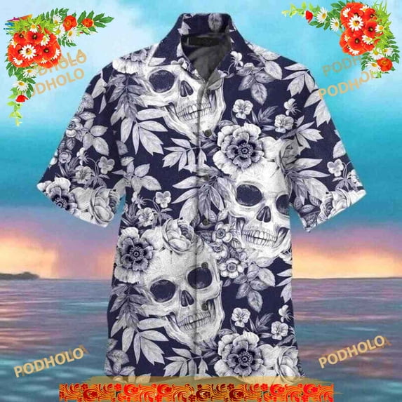 Amazing Skull Floral Hawaiian Aloha Shirt, Flower Skull Skeleton Shirt ...