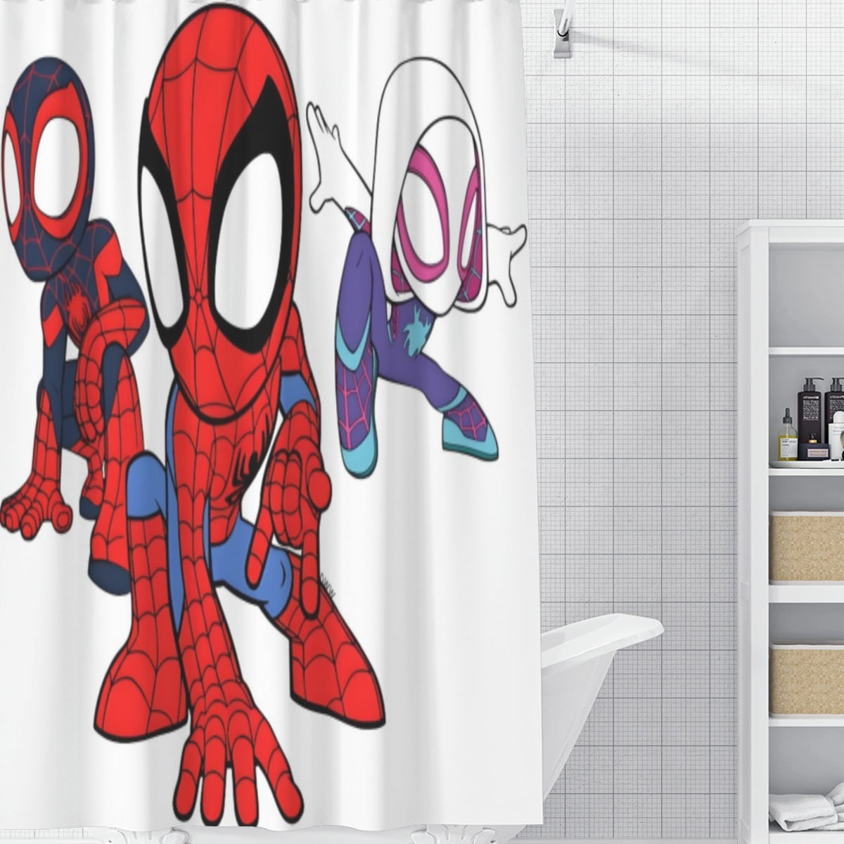 Amazing Spidy And Friends Shower Curtain 35*70.8 Inches Waterproof And ...